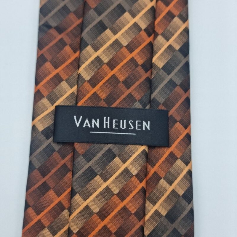 Gravata Marca VanHeuseN/ Laranja /Cinza 9 cm x 1,50 Cm Tradicional ...